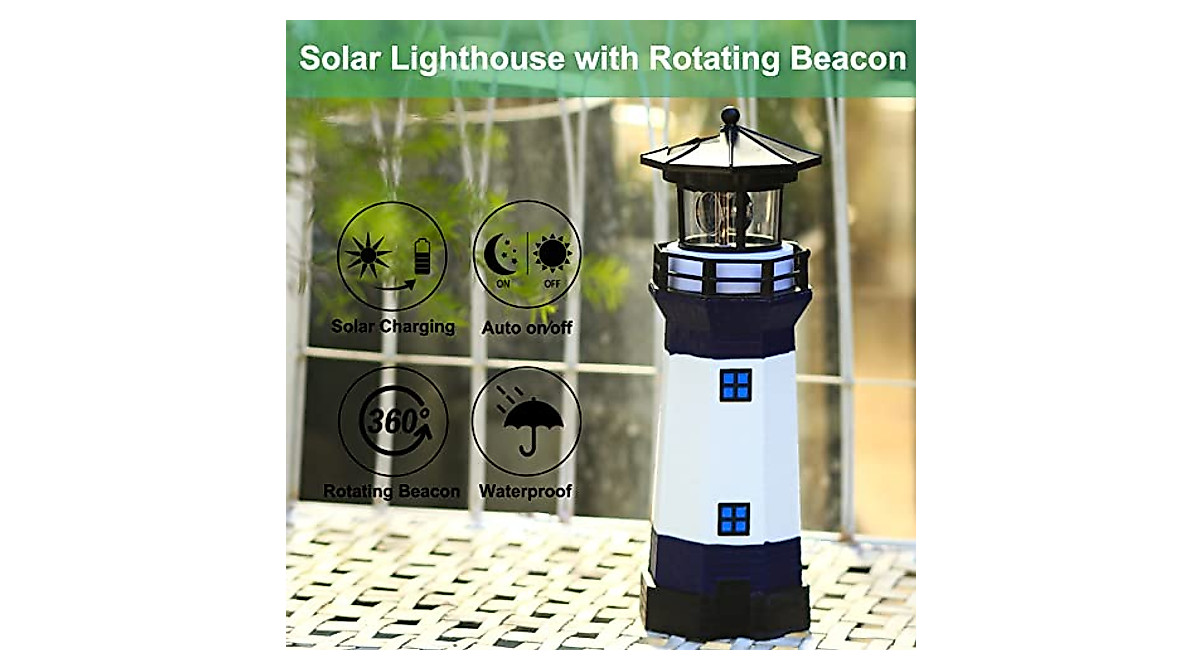 Solar Lighthouse with Rotating Beacon - Garden Decor & Gifts