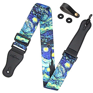 NeuSchwan Van Gogh Starry Night Guitar Strap, Includes 2 Silicone Strap Locks & Strap Button. Adjustable Guitar Straps for Electric/Acoustic Guitar/Bass