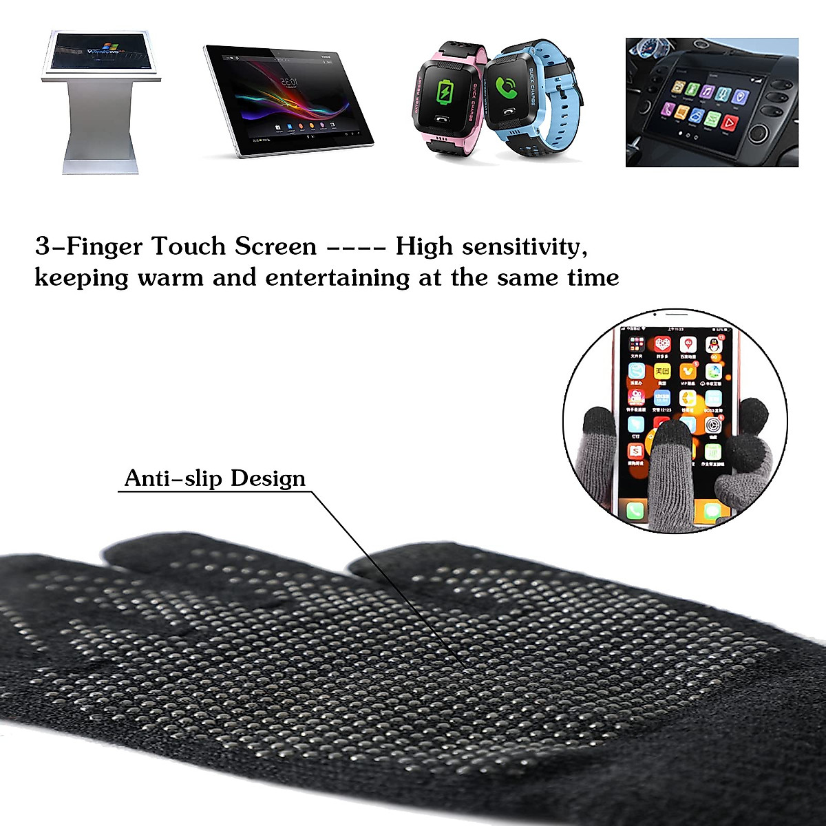 3Pcs Winter Beanie Hat Scarf Gloves Set for Men Womens Ski Cap Touch Screen Mittens Suit Couples Matching Hats for Men Women (Coffee)