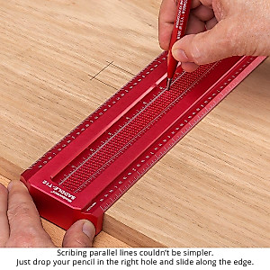 Woodpeckers Saddle T-Square, 6 Inch, Wraps Around Work Edge, USA Made Woodworking Square with Scribing Guides
