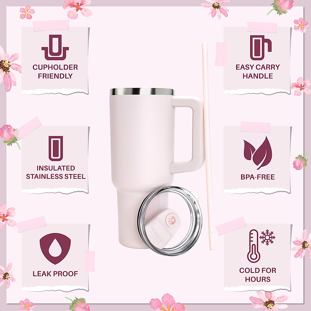 Mothers Day Gifts for Grandma, Personalized Grandma's Garden 40 Oz Tumbler with Birth Flowers, Nana's Tumbler 10 Colors - Up to 6 Flowers, Engraved Stainless Steel Travel Mug with Handle and Straw