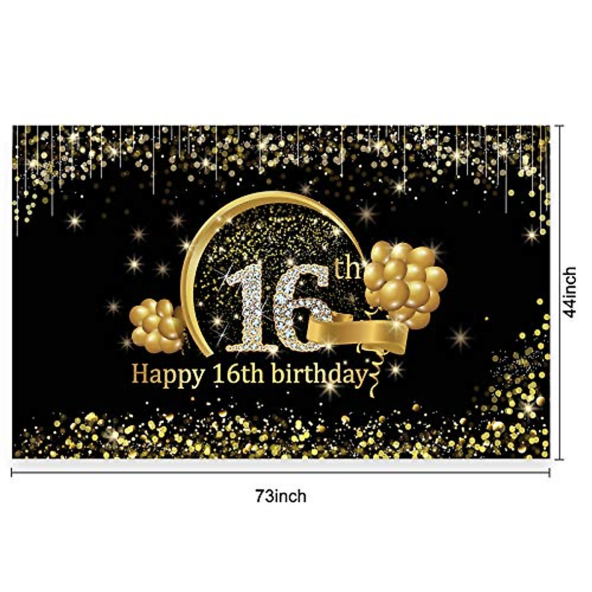 Kauayurk 16th Birthday Banner Backdrop Decorations & Balloon Garland Arch Kit for Boy Girl, Gold Extra Large Cheers to 16 Years Birthday Party Supplies, Sixteen Birthday Poster Photo Booth