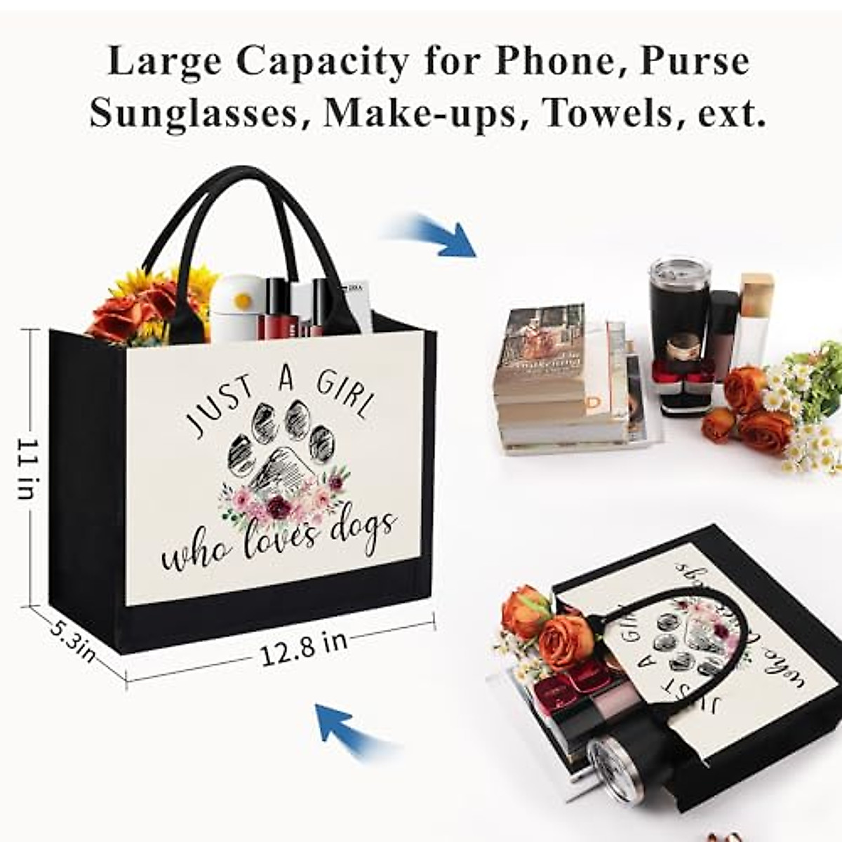 Belatelove Dog Themed Print Tote Bag Gifts for Women, Friend, Sister, Groomer, Animal Lovers