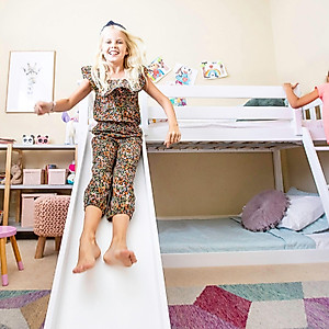 Max & Lily Twin Over Twin Low Bunk with Slide and Ladder, Wooden Bunk beds with 14” Safety Guardrail for Kids, Toddlers, Boys, Girls, Teens, Bedroom Furniture, White