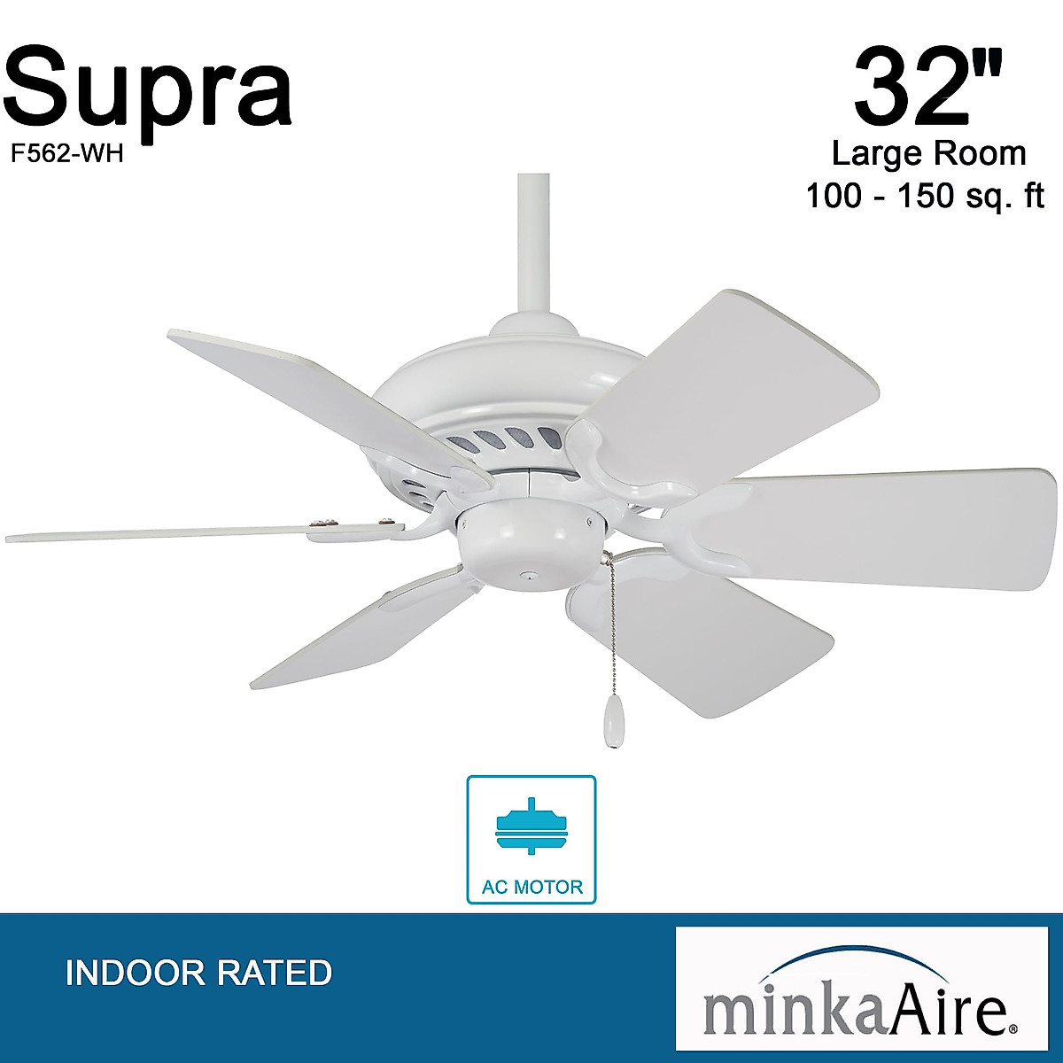 Minka-Aire F562-WH Supra 32 Inch Pull Chain Ceiling Fan in White Finish
