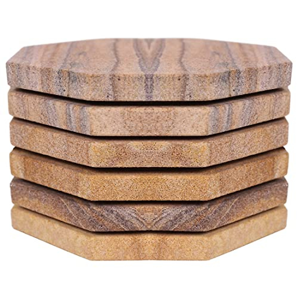 Marbco Sandstone Water Absorbent Hand Crafted Octagon Coasters for Drinks- Set of 6 - 4 inches Wide Thirsty Stone bar/Drink Coasters Made from Real Solid Stone (Without Holder, Set of 6)