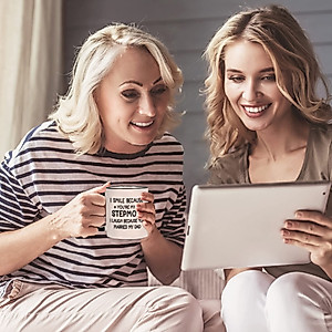 Maustic Stepmom Mothers Day Gifts, I Smile Because You are My Stepmom Funny Coffee Mug, Christmas Birthday Gifts for Stepmom from Bonus Daughter Bonus Son, Step Mom Coffee Mug 11 Oz White