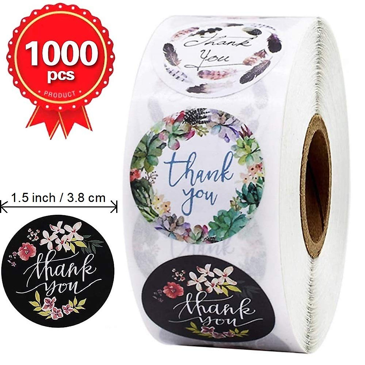 1000 PCS 1.5 Inch Thank You Sticker Foil Thank You Labels for Sealing, Decoration (8 Designs, 1000 pcs * 1 roll)