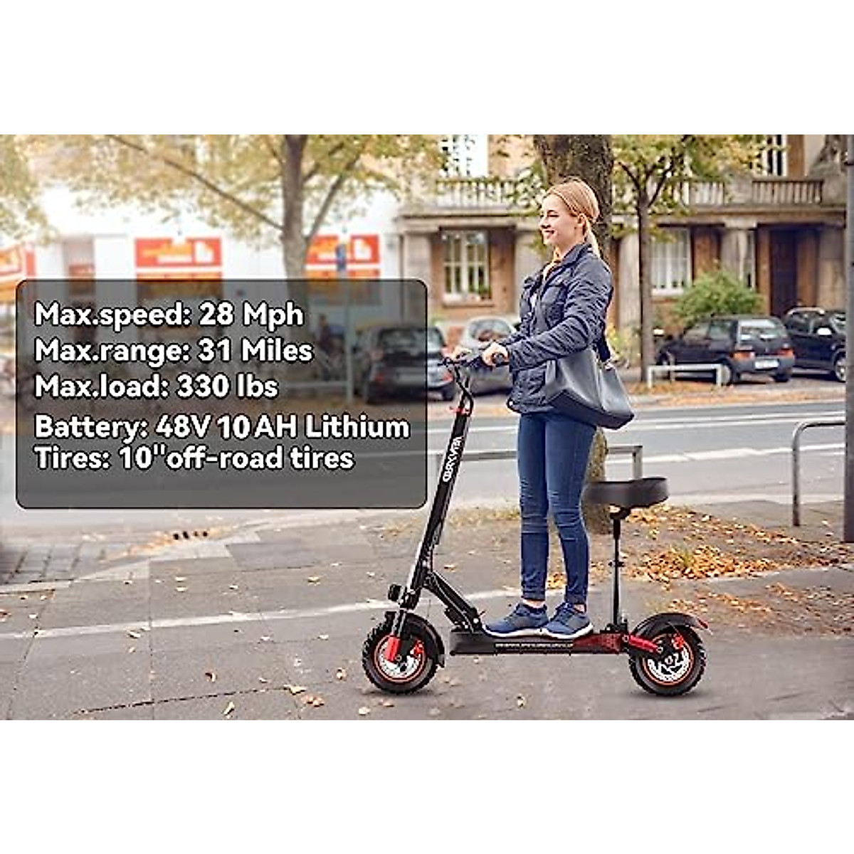 Electric Scooter for Adults, Electric Scooter with Seat, 10" Pneumatic Tires, 28 Mph Max Speed & 31 Miles Max Range(iE-M4PROS)