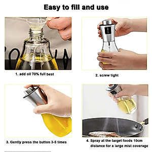 Oil Sprayer for Cooking, Portable Oil Spray Bottle,200ml Glass Olive Oil Sprayer Mister with Funnel for Baking, BBQ, Salad, Air Fryer, Roasting