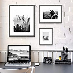 SunFlax Nature View Pictures Prints Framed - Mysterious Foggy Scenery Photography Black and White Wall Art with Wooden Frame for Bathroom, Living Room, Bedroom, Office 3 Panels