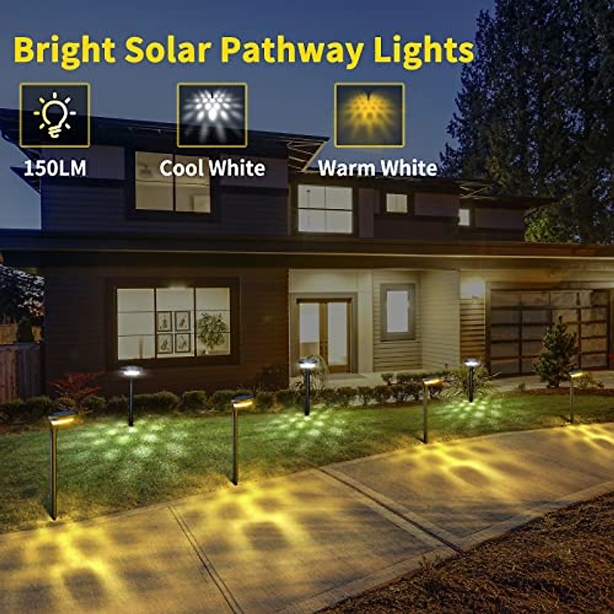 ROSHWEY Landscape Path Lights, Solar Lights Outdoor Waterproof, Solar Landscape Spot Lights Outdoor Spotlight, Cool White & Warm White Solar Garden Lights Outside for Yard, Walkway, Driveway, 4 Pack