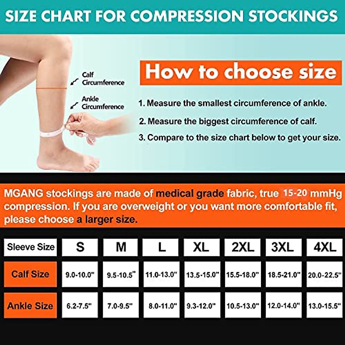 MGANG Compression Socks, 15-20 mmHg Graduated Knee High Compression Stockings for Unisex, Class I, Open Toe, Opaque, Support Hose for DVT, Pregnancy, Varicose Veins, Relief Shin Splints, Beige L