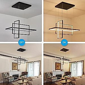 Leniure Black Square Cube LED Light Pendant Lamp Chandelier Lighting Fixture 34" Wide 16" Deep 20" High, Warm White 3000K