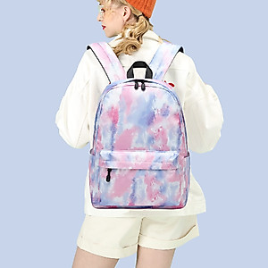 mygreen Backpack for Girls Kids School Backpack with Lunch Box Preschool Kindergarten BookBag Set Tie-Dye Pink Blue