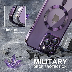 QVLANG Magnetic Clear Case for iPhone 14 Pro Max Case [Compatible with MagSafe] [Full Camera Lens Protection] [2 Replaceable Glitters] Luxury Shiny Cover for Women Girls (6.7") - Deep Purple