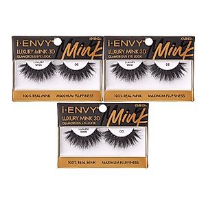 i-ENVY Luxury Mink Collection False Eyelashes 100% Real Mink Glamorous Eye Look Lashes Maximum Fluffiness 3D Multi-Curl Angle (3 Pack)
