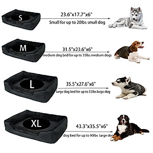 DTXDTech Dog Bed for Large Dogs,Waterproof Dog Beds for Medium Dog,Machine Washable Dog Bed with Non-Slip Bottom,Fluffy Cozy Rectangle Pet Bed Indoors,Black,L