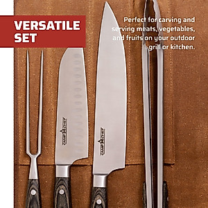 Camp Chef 4-Piece Carving Set - Includes Chef Knife, Santoku Knife, Grill Tongs & Carving Fork - Perfect for Indoor & Outdoor Cooking