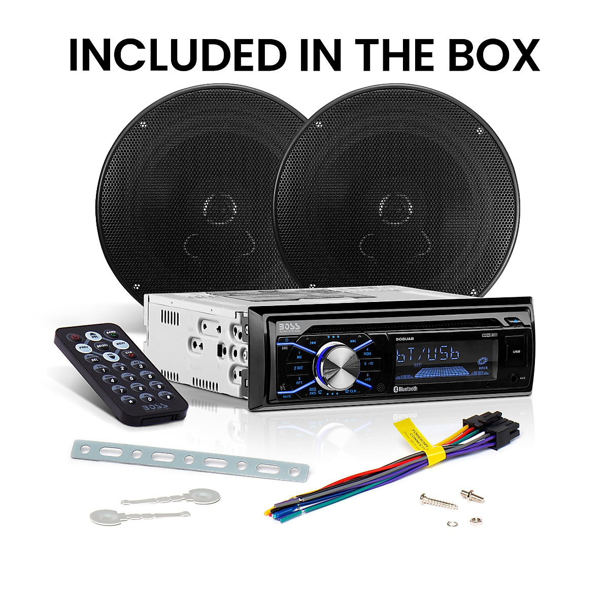 BOSS Audio Systems 656BCK Car Stereo Package - Single Din, Bluetooth, CD MP3 USB AM FM Radio, 6.5 Inch 2 Way Full Range Speakers, Black