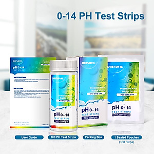 DRENOYIC pH Test Strips - 0 to 14 (200 ct) Universal Acid Alkaline Litmus Paper Testing Strips for Water, Urine and Saliva, Soap, Soil, Diet pH Monitoring, and so on