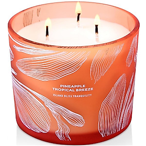 Pineapple Tropical Breeze 3 Wick Candle Large - Highly Scented Candle for Home 14.5 oz - Soy Candle - Home Fragrance Candles - Aromatherapy Relaxing Candle - Pineapple Paradise Candle for Men & Women