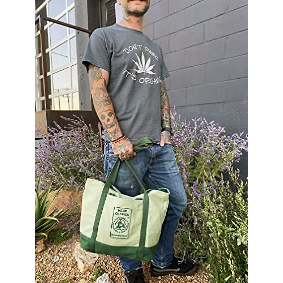 Hemp Go Green 100% Hemp Canvas Washable Heavy-Duty Zippered Tote Bag - Every Day Carry Tote Bag