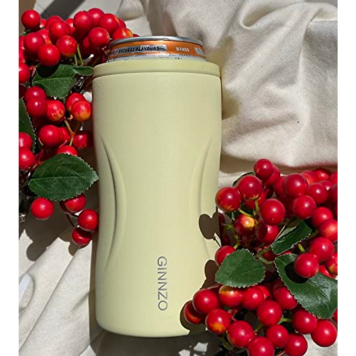 Ginnzo Slim Can Cooler - Double Walled Stainless Steel CanKoozie | 12 Oz Insulated Drink Holder for Tall Skinny Hard Seltzer/Beer/Soda/Energy Drinks (Sunlight)