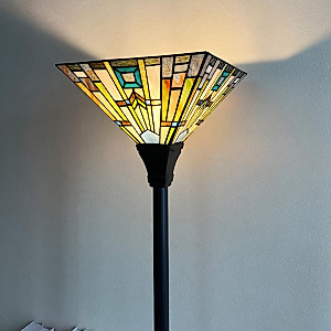 COTOSS Tiffany Torchiere Floor Lamp,70" Tall Stained Glass Floor Light,Antique Style Mission Standing Corner Lamp for Living Room Bedroom and Home Office