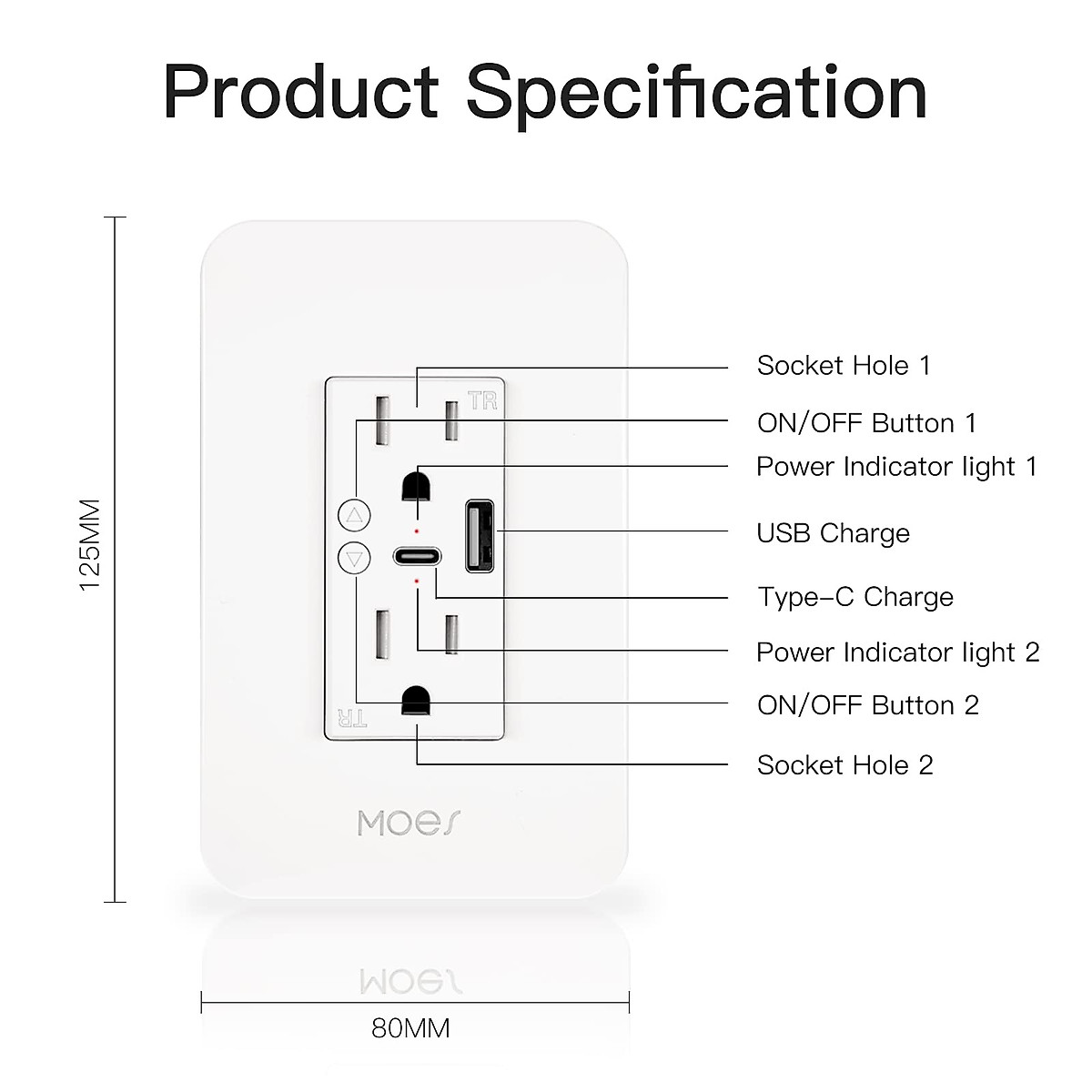 MOES WiFi Smart Outlet Extender Shelf Multi Outlets with 2AC Electrical Socket Splitter Wall Plug Expander with Nightlight Relay Status and Light Mode, 2x1000W, White Removable Shelf