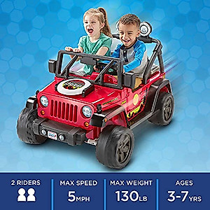 Power Wheels Ride-On Toy BBQ Fun Jeep Wrangler Battery-Powered Vehicle with Sounds, Pretend Grill & 5 Food Pieces, Preschool Kids 3+ Years​