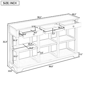 Merax Console Table/Sideboard with Ample Storage, Open Shelves and Drawers for Living Room, Antique White