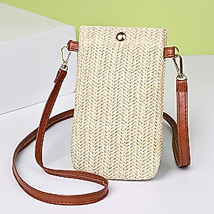 Aktudy Women Mini Straw Messenger Bags Hand Woven Summer Beach Shoulder Phone Wallet