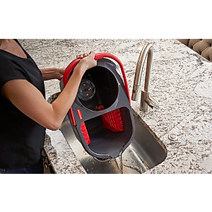 Rubbermaid Microfiber Flat Spin Mop Floor Cleaning System with Wringer Bucket, Red, Flat Floor Mop for Hardwood/Laminate/Vinyl/Tile/Stone Floors