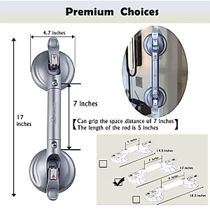 DAREN MEDICAL Heavy Duty Suction Shower Grab Bar - Toilet Bathroom Bathtub Safety - Shower Handles, Suction Cup Power Up to 250 LB, Perfect for Elderly Seniors(17 Inch, Gray Silver)