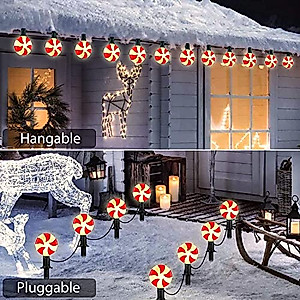 Christmas Lollipop Pathway Lights Outdoor, 7.2ft Plug in Peppermint Walkway String Lights for Christmas Decoration, Garden, Yard, Hangable, Waterproof, Connectable, Warm White (2 PC)