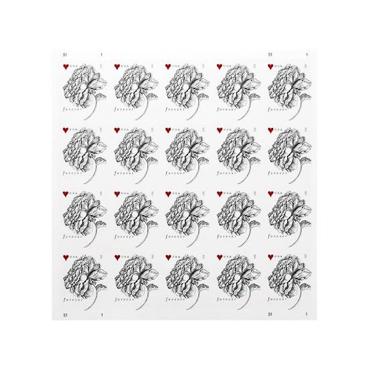 Vintage Rose Pane of 20 Postage Stamps Wedding Stamps Scott 4959 Bundle with Northarvest Clip