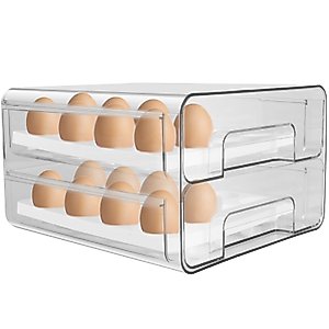 ZENVY 3-Pack Double Layer Fridge Storage Container | Clear Food Storage Pull Out Bins | For Fridge, Pantry, Or Toy Orginization (3)