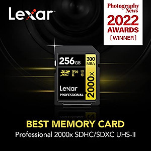Lexar 128GB Professional 2000x SDXC Memory Card, UHS-II, C10, U3, V90, Full-HD & 8K Video, Up To 300MB/s Read, for DSLR, Cinema-Quality Video Cameras (LSD2000128G-BNNNU)