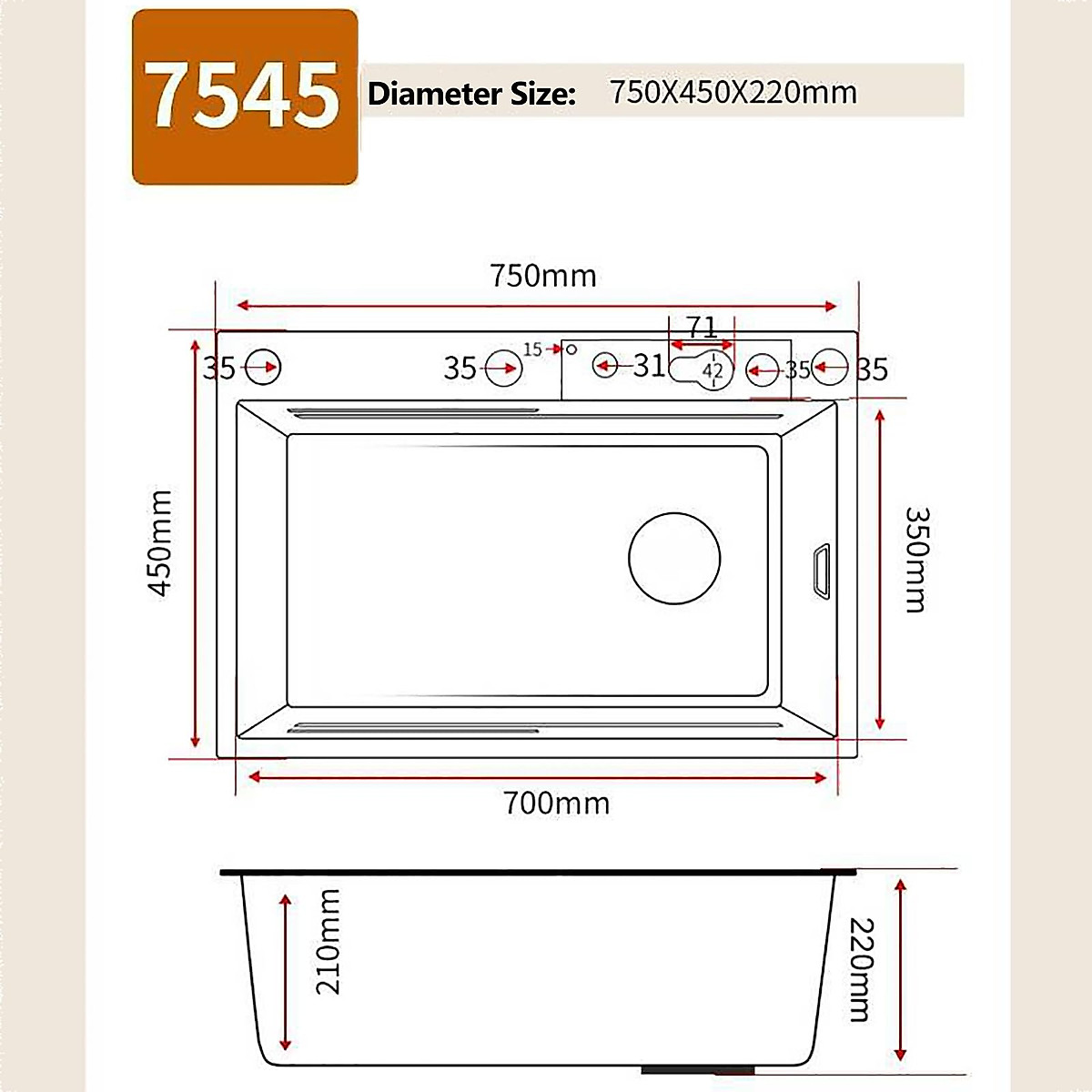 Drop In Kitchen Sink Stainless Waterfall Kitchen Sink Smart Kitchen Sink, Modern Single Basin Kitchen Sinks With Glass Washer For Sink, Workstation Sink With Pull Down Sprayhead Faucet ( Size : 75x45x