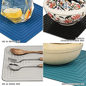 Viwehots Trivets for Hot Dishes-Pots and Pans, Heat Resistant Mats-Pot Holders, Flexible Silicone Hot Pads for Kitchen Table, Non Slip Silicone Mats Placemats, Rectangular Trivet Mat Pack 4 Light Gray