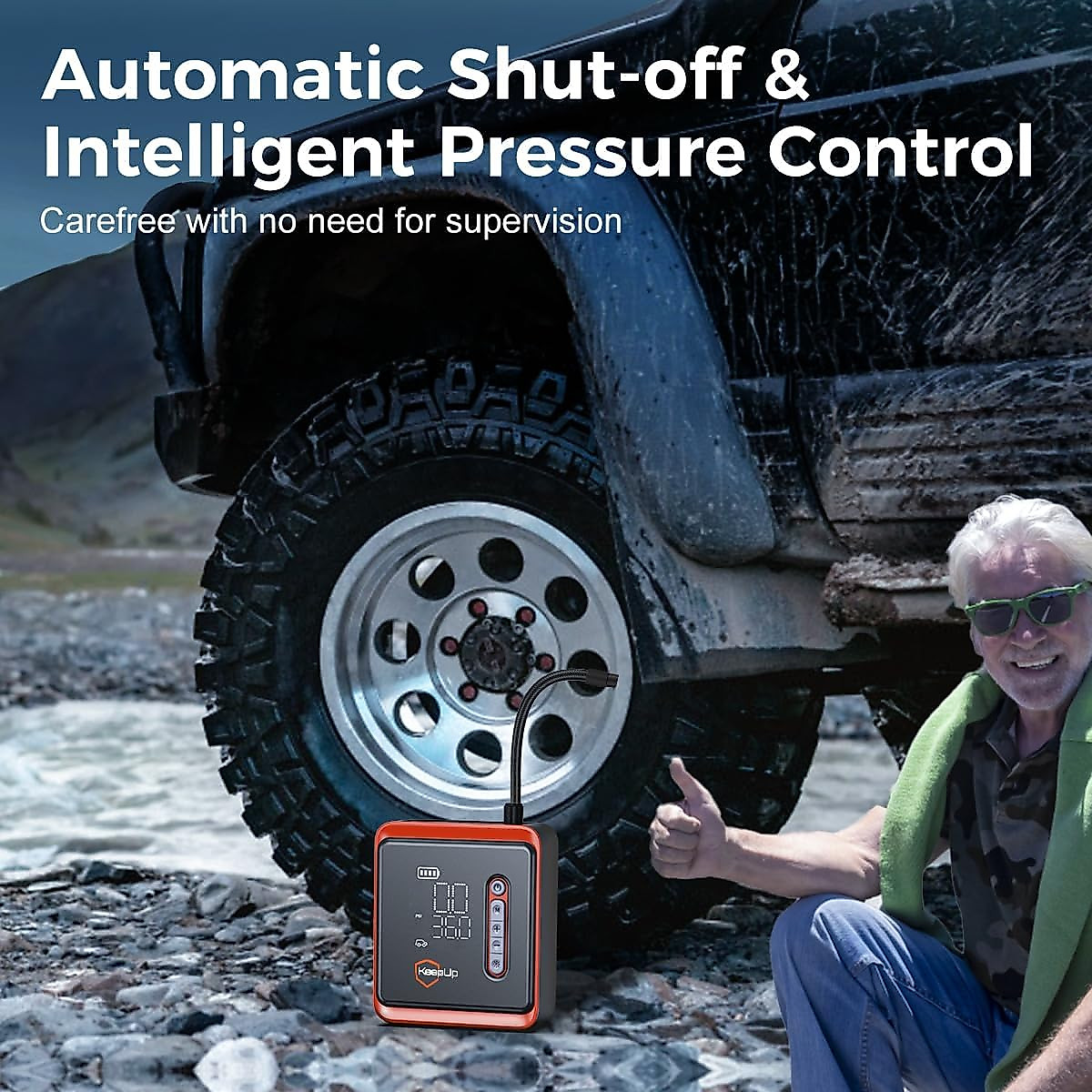 Tire Inflator Portable Air Compressor -Upgraded Air Pump for Car Tires with Tire Pressure Gauge (Max 150 PSI), Auto Shut-Off Tire Pump with LED Light for Car Motor Bike Ball