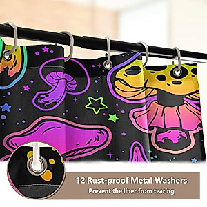 4PCS Bright Psychedelic Mushrooms Shower Curtain Set with Non-Slip Rugs, Toilet Lid Cover and Bath U-Shaped Mat, Bathroom Decor Set Accessories Waterproof Shower Curtain Sets with 12 Hooks