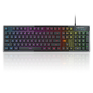 MageGee Gaming Keyboard, Rainbow Backlit LED Wired Gaming Keyboard with Clear Housing and Double-Shot Keycaps, K1 Waterproof Ergonomic 104 Keys Light Up Keyboard for PC Desktop Laptop, Black