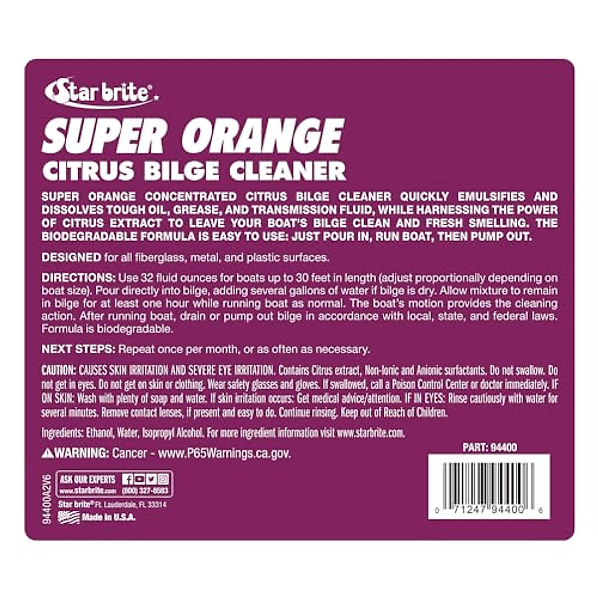 STAR BRITE Super Orange Citrus Bilge Cleaner - Emulsifies Oil & Fuel, Fresh Scent, 128oz Gallon (094400)