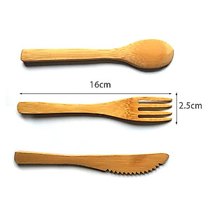 4 Sets Total 12 Pieces Bamboo Utensils Bamboo Tableware Bamboo Cutlery Set Portable Travel Flatware Contains Fork Spoon Knife, for Home Office Picnic Use