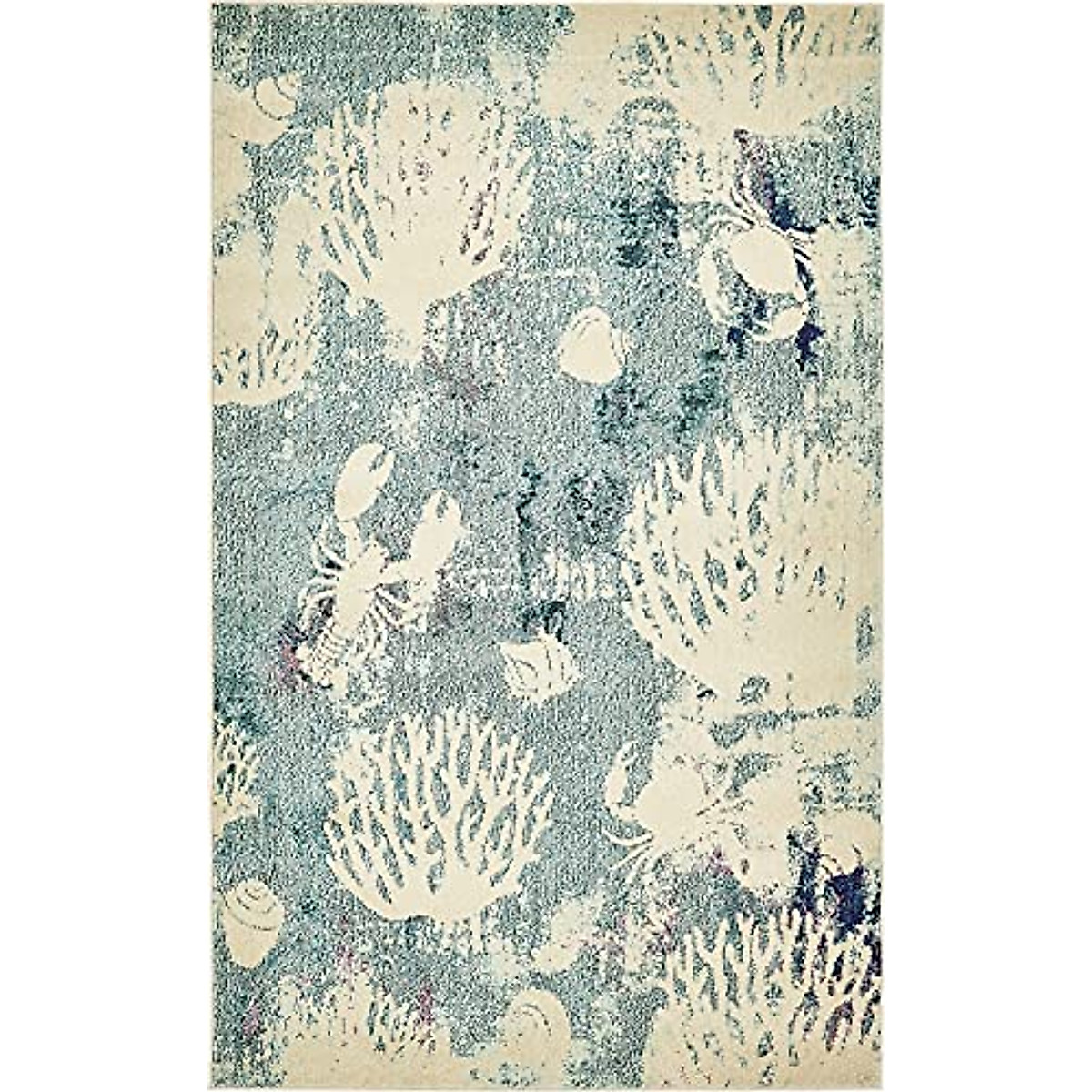 Unique Loom Positano Collection Coastal Modern Coral Lobster Shells Light Blue Area Rug (5' x 8')