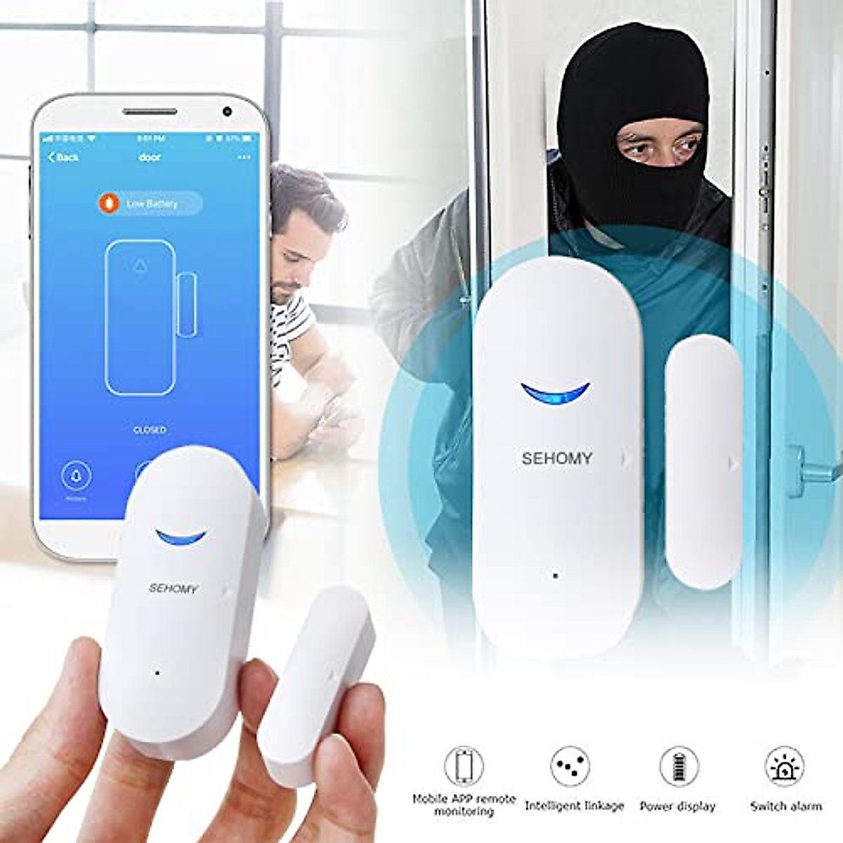 SEHOMY 2 Pack WiFi Door Sensor Detector Smart, Wireless Window Sensor Real-time Alarm Compatible with Alexa Google Assistant, Home Security Door Open Contact Sensor for Bussiness Burglar Alert