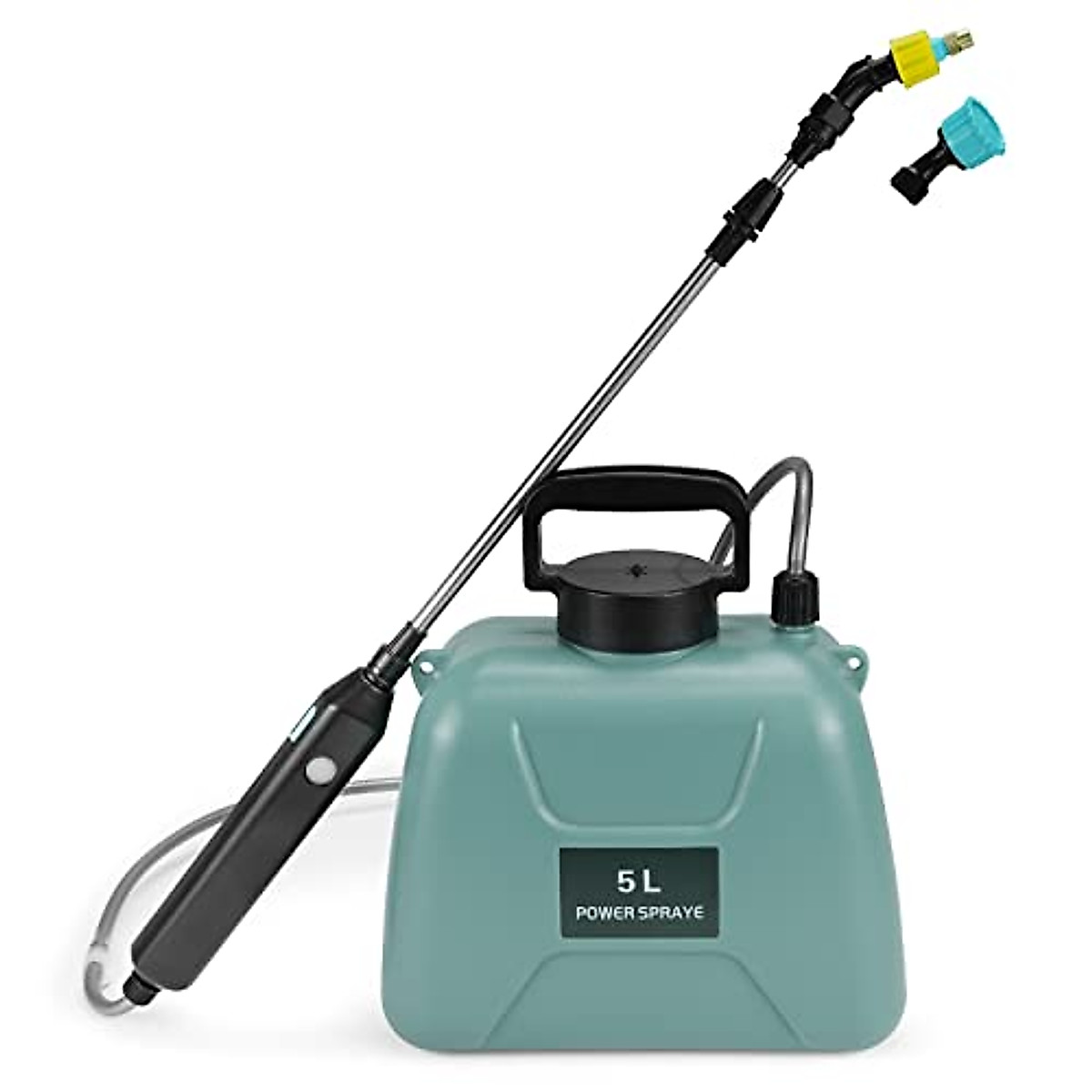 Toovem 5L Battery Powered Sprayer, Electric Sprayer with USB Rechargeable Handle, Potable Garden Sprayer with Telescopic Wand 2 Mist Nozzles and Adjustable Shoulder Strap (Blue)