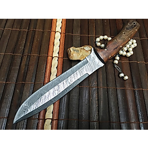 Perkin Knives - Custom Handmade Damascus Hunting Knife with Sheath Full Tang Knife - AR1101W